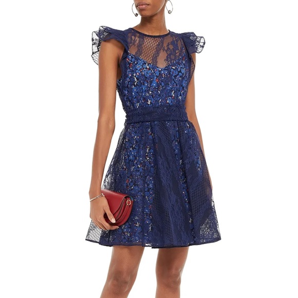 Maje | Dresses | Maje Navy Raspail Ruffled Lace Mini Dress Nwt | Poshmark